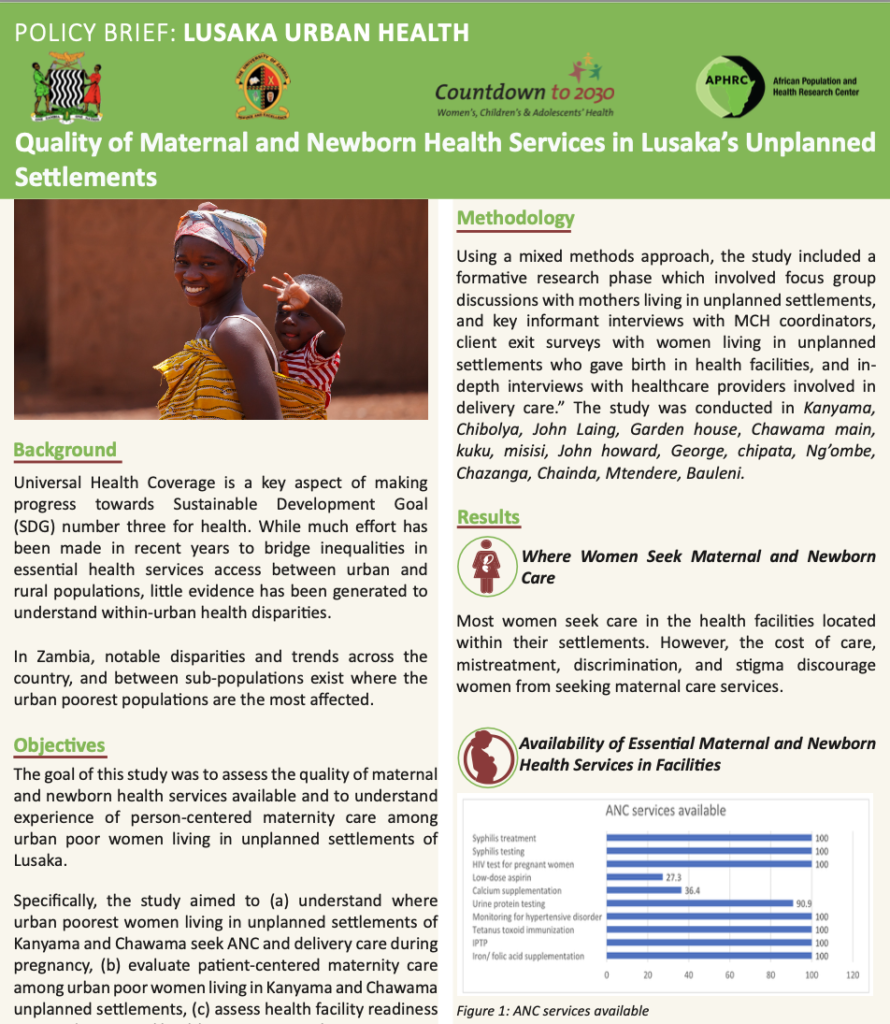 Quality of Maternal and Newborn Health Services in Lusaka’s Unplanned ...